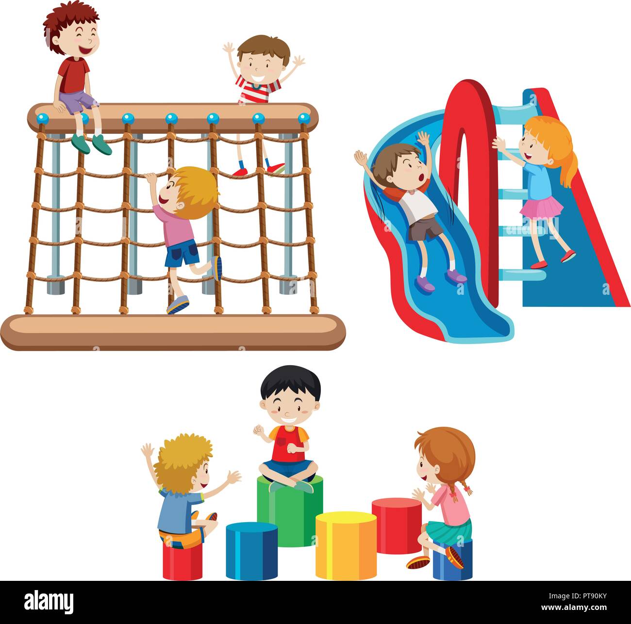 Set of children playing with playground equipment illustration Stock ...