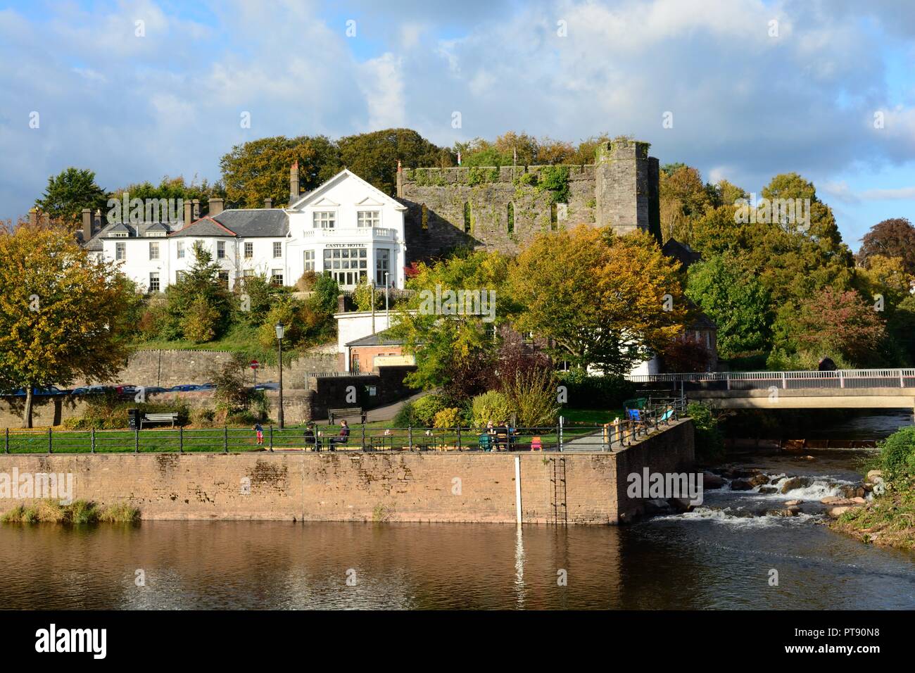 Brecon Castle and Castle Hotel Brecon at the confluence of the river ...