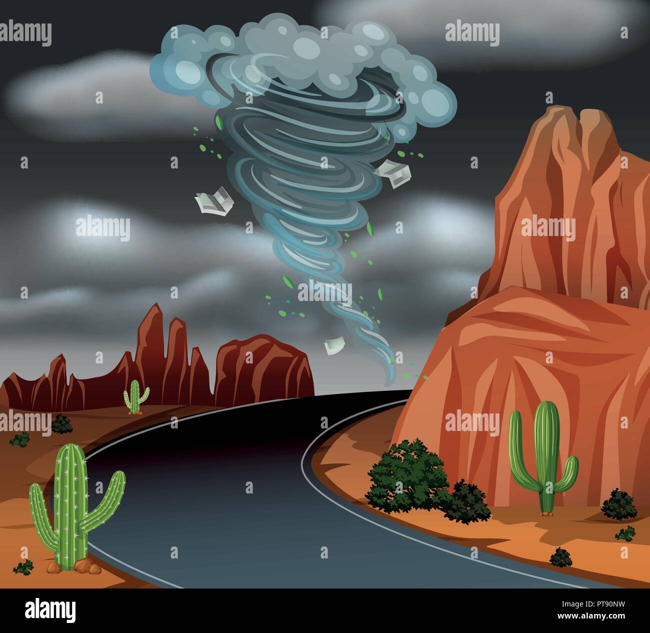 Cyclone storm desert scene illustration Stock Vector Image & Art - Alamy