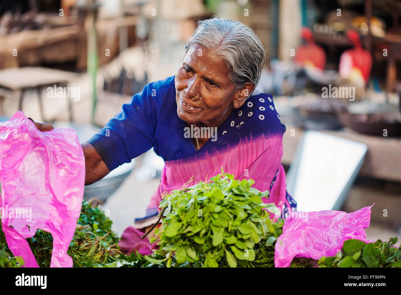 Udaipur, Rajasthan, India, January 31, 2018: Indian female seller at ...