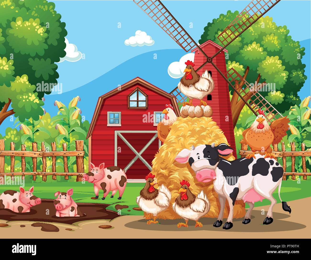 Farm scene with animals illustration Stock Vector Image & Art - Alamy