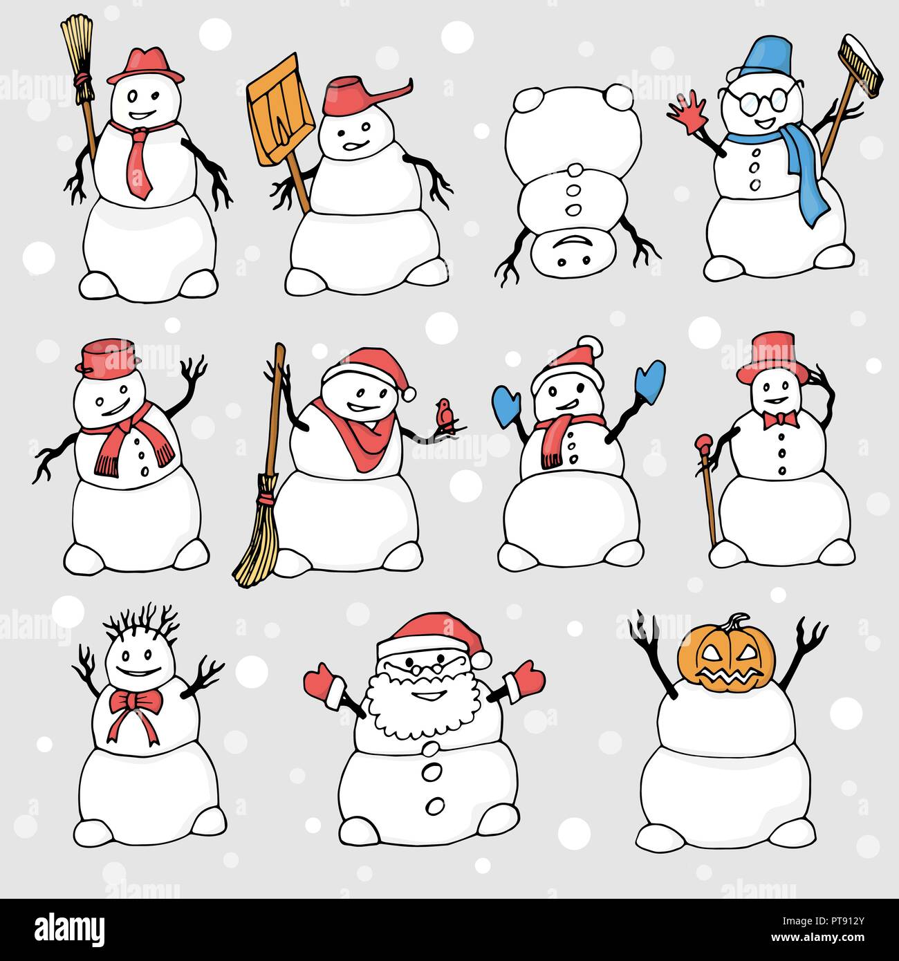 Many snowmen with different objects and poses Stock Vector Image & Art ...