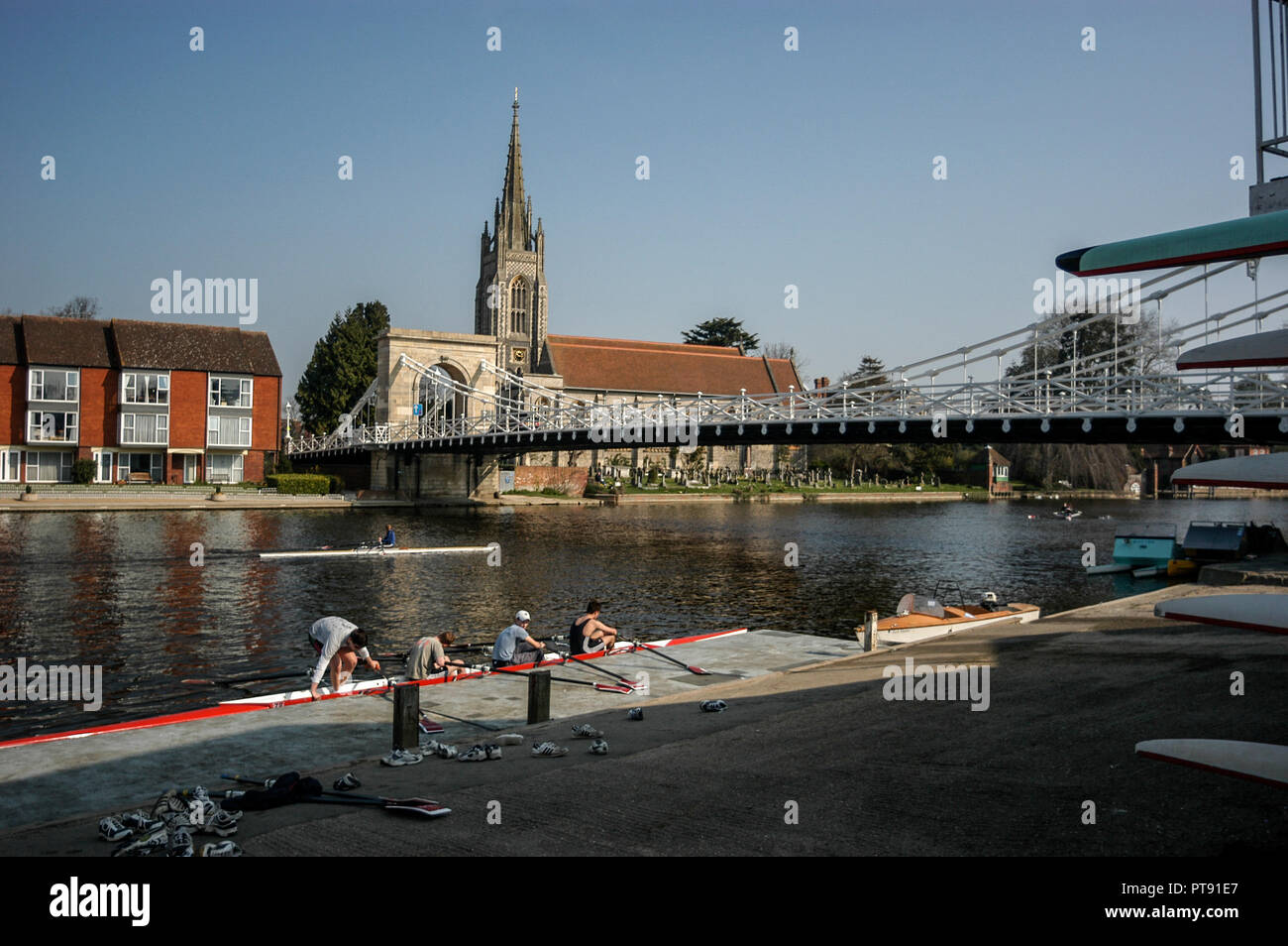 Members of the Marlow Rowing Club prepare for their morning row at ...