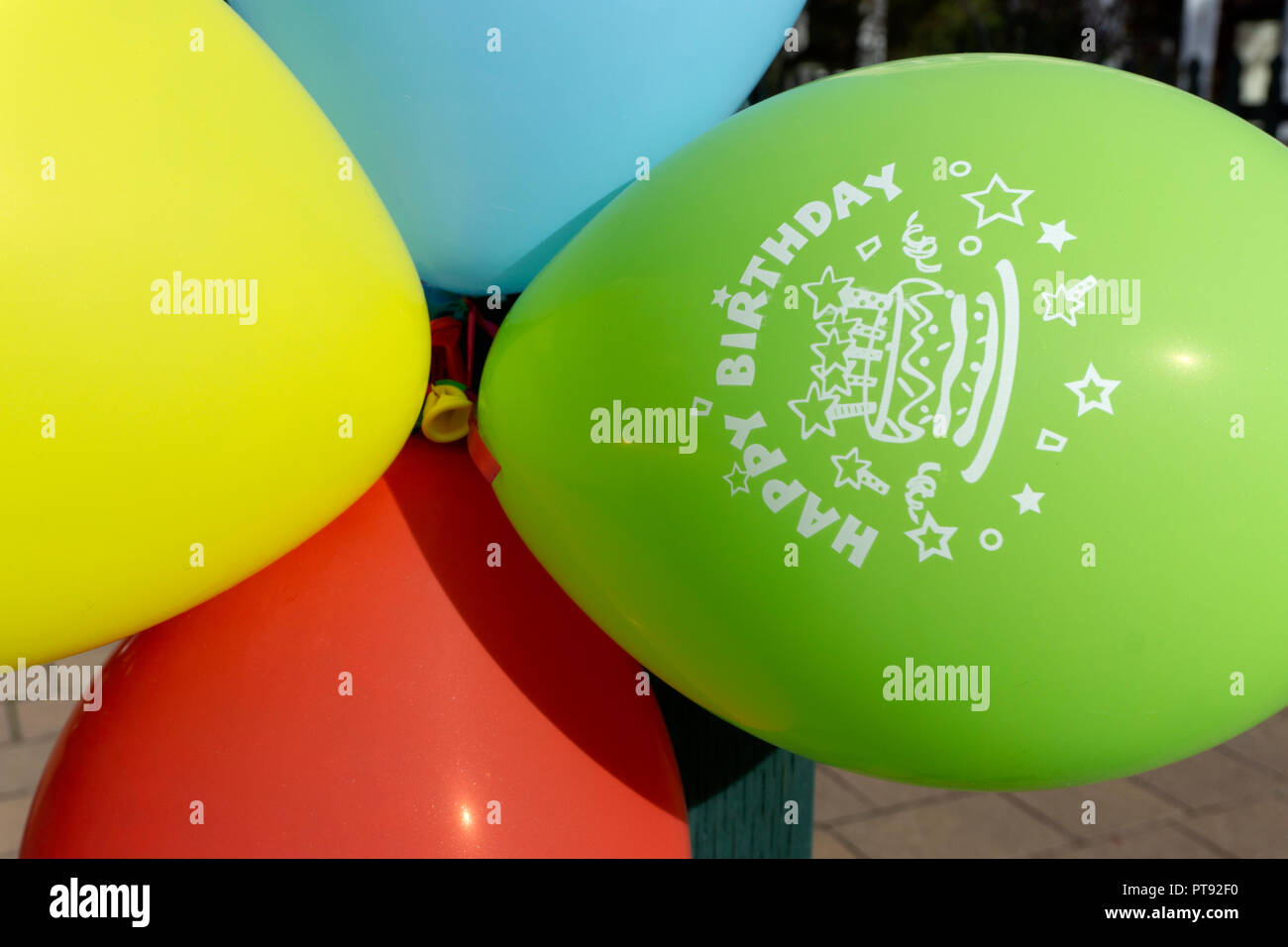 balloons with happy birthday printed on them Stock Photo - Alamy