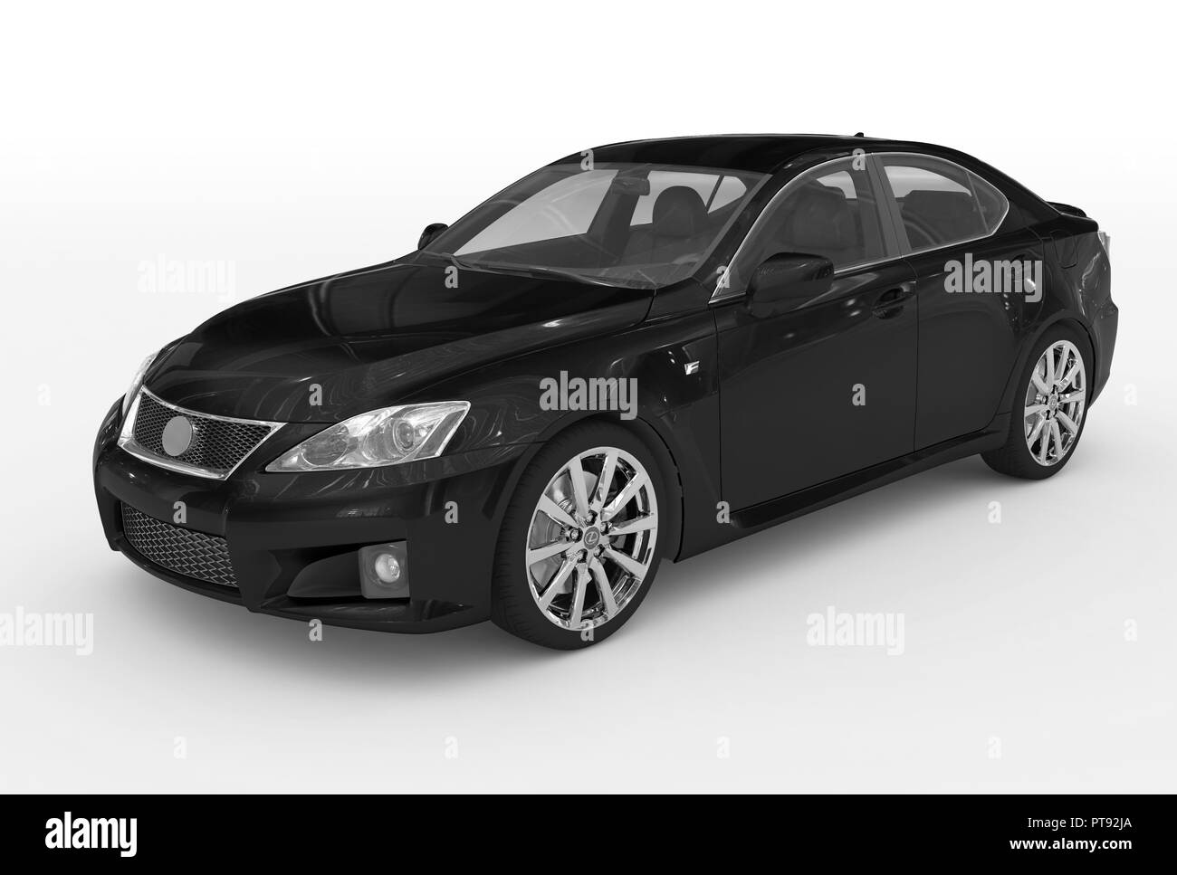 car isolated on white - black paint, transparent glass - front-left ...