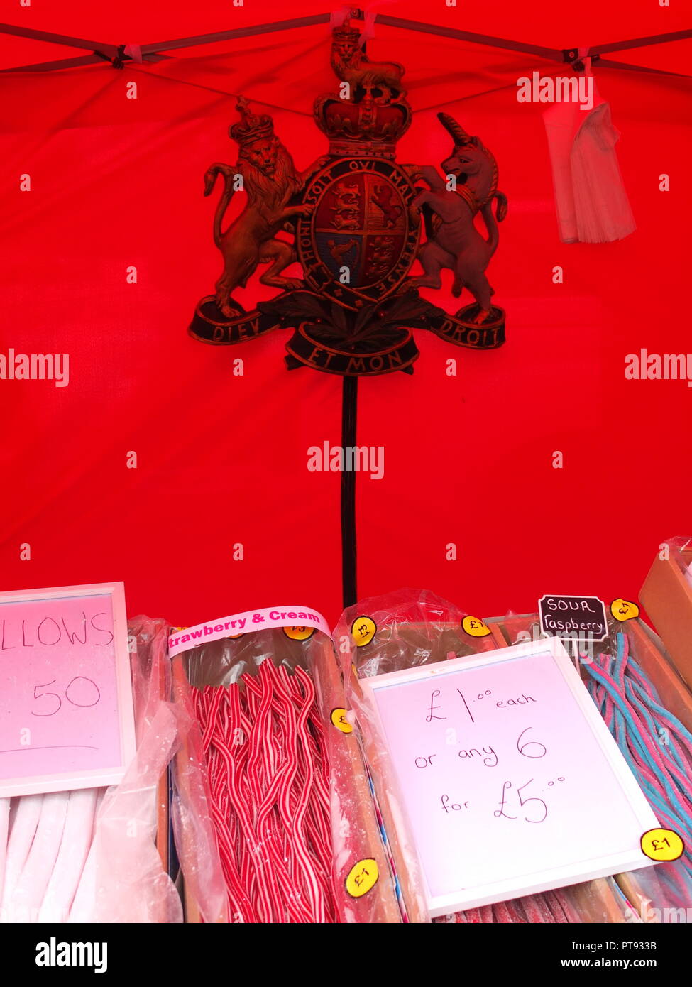 Nottingham Goose Fair 2018. Stall selling sweets by royal appointment ...