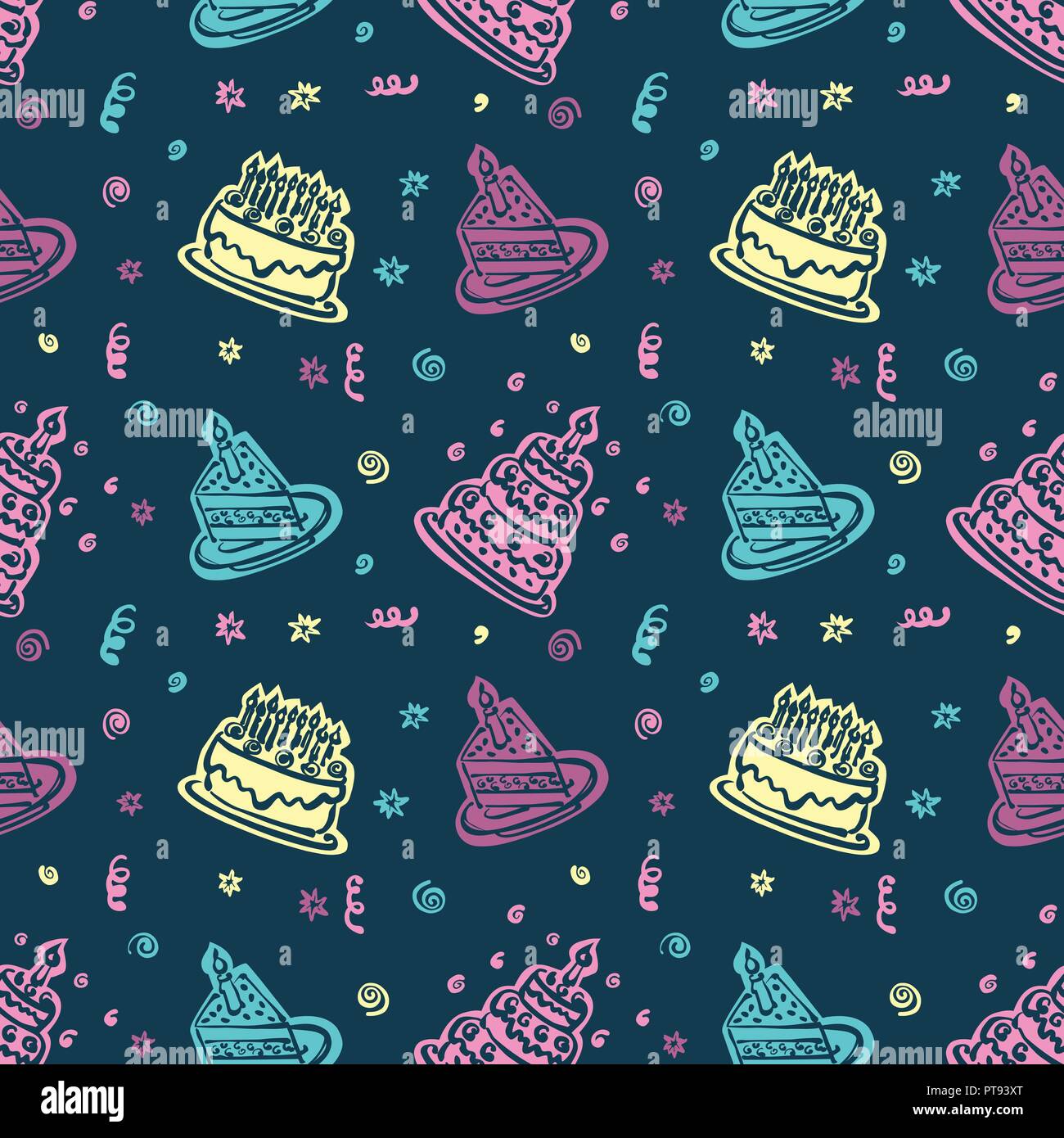 Happy birthday hand drawn pattern Background with pastel color Stock ...