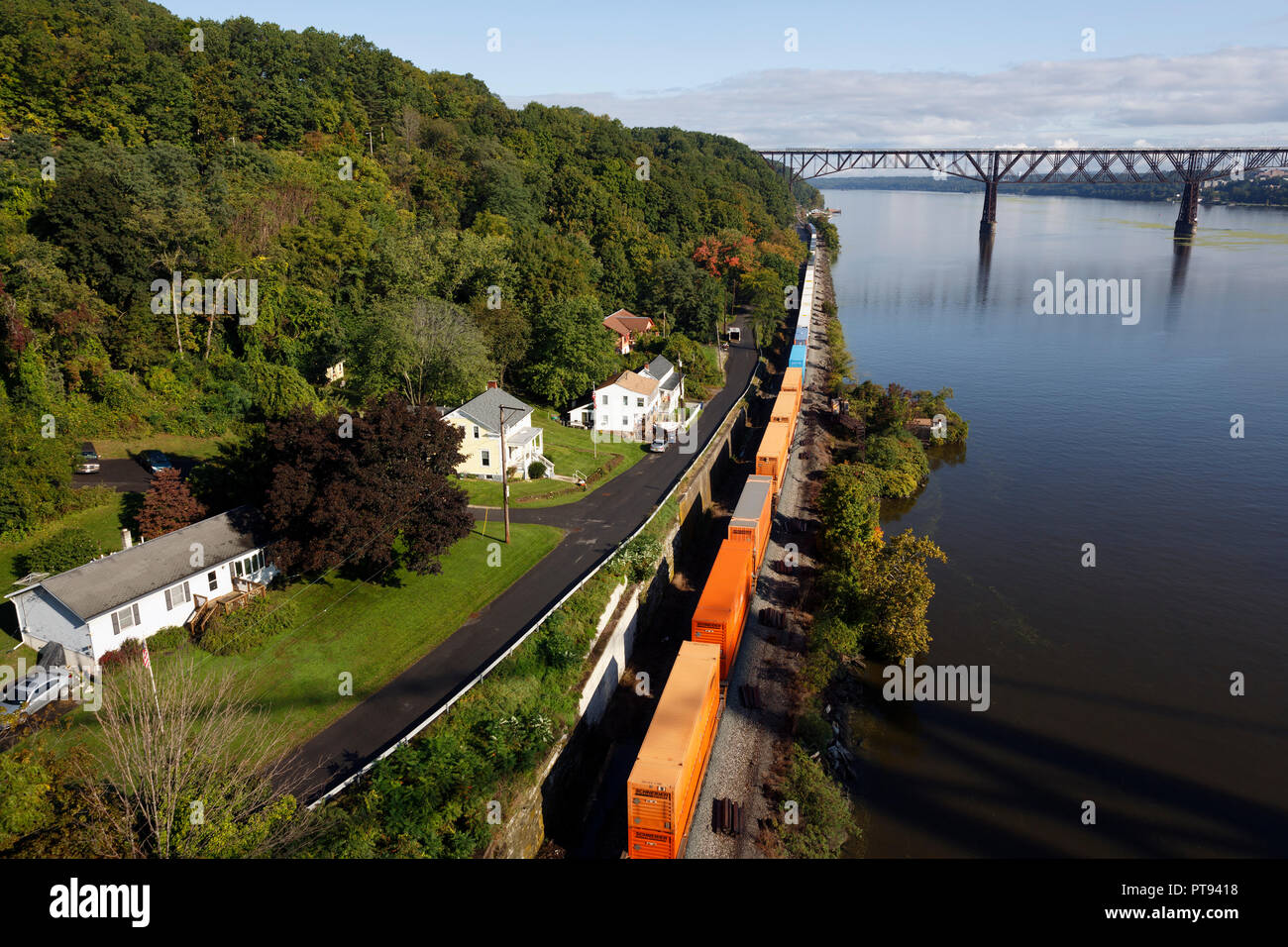 Freight Train on the Hudson River, Highland, New York, USA Stock Photo ...