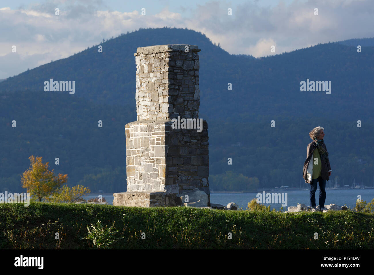 A woman stands near the ruins of a colonial ere fort at Crown Point ...