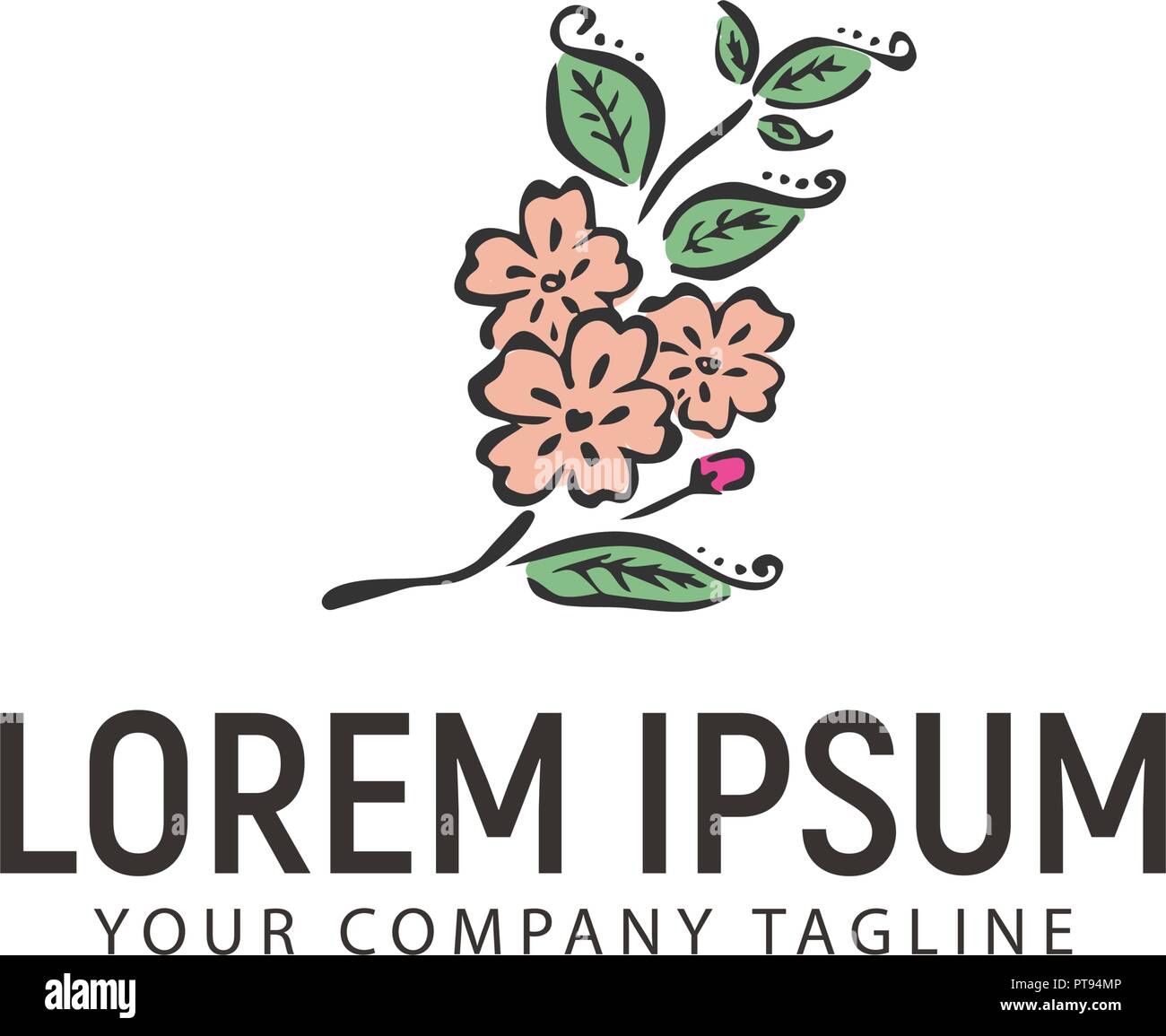 flower logo hand drawn style design concept template Stock Vector Image ...