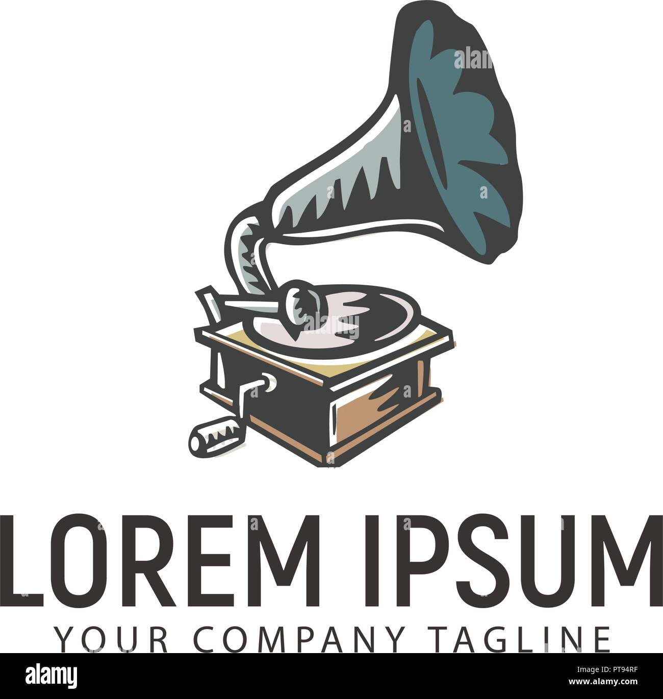 phonograph retro hand drawn logo design concept template Stock Vector ...