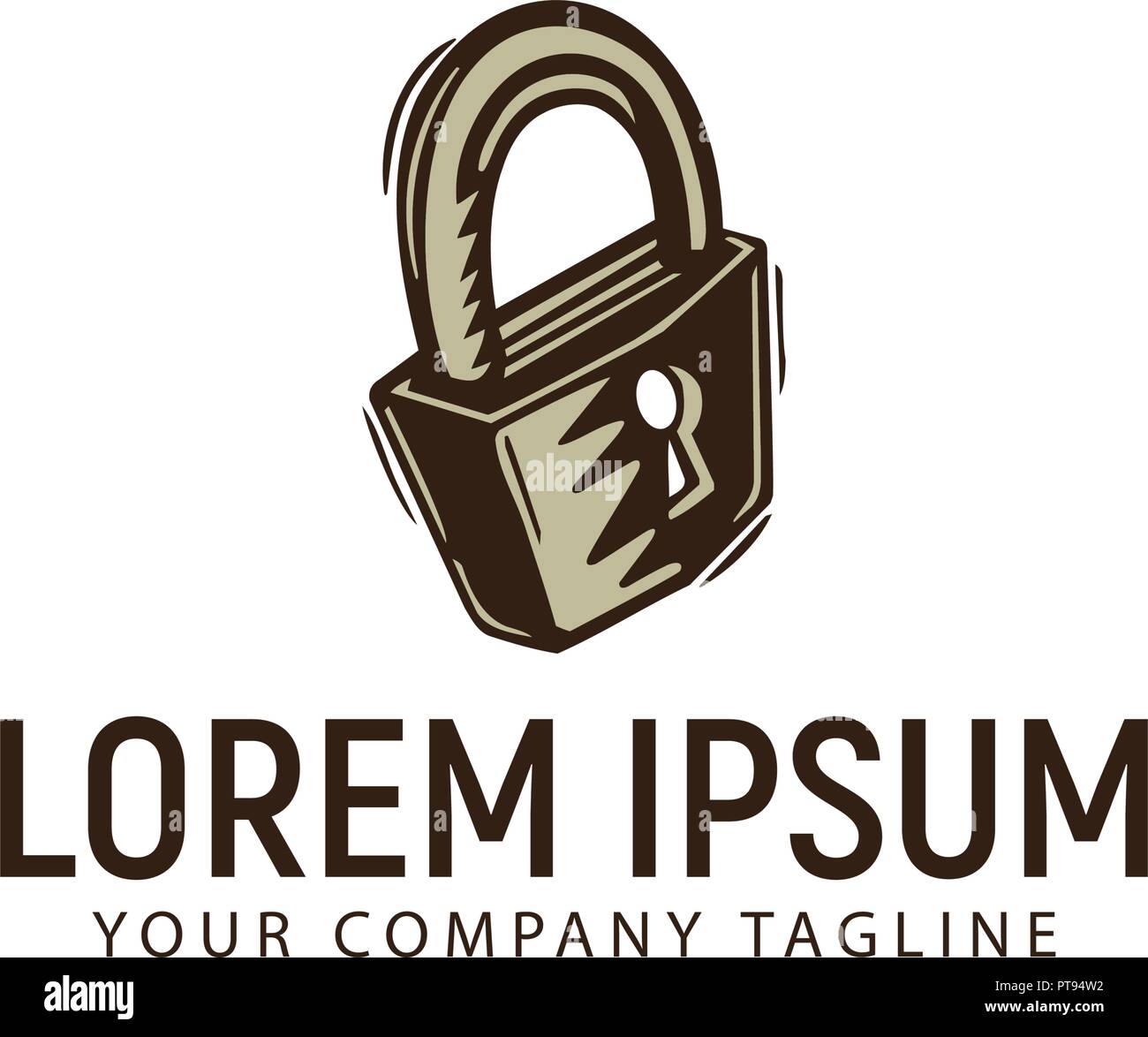 padlock vintage retro hand drawn logo design concept template Stock ...