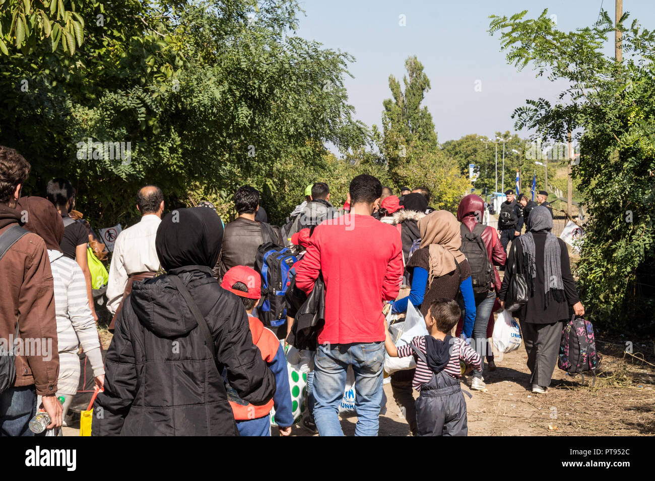 Berkasovo Serbia October 3 2015 Refugees Walking Towards The