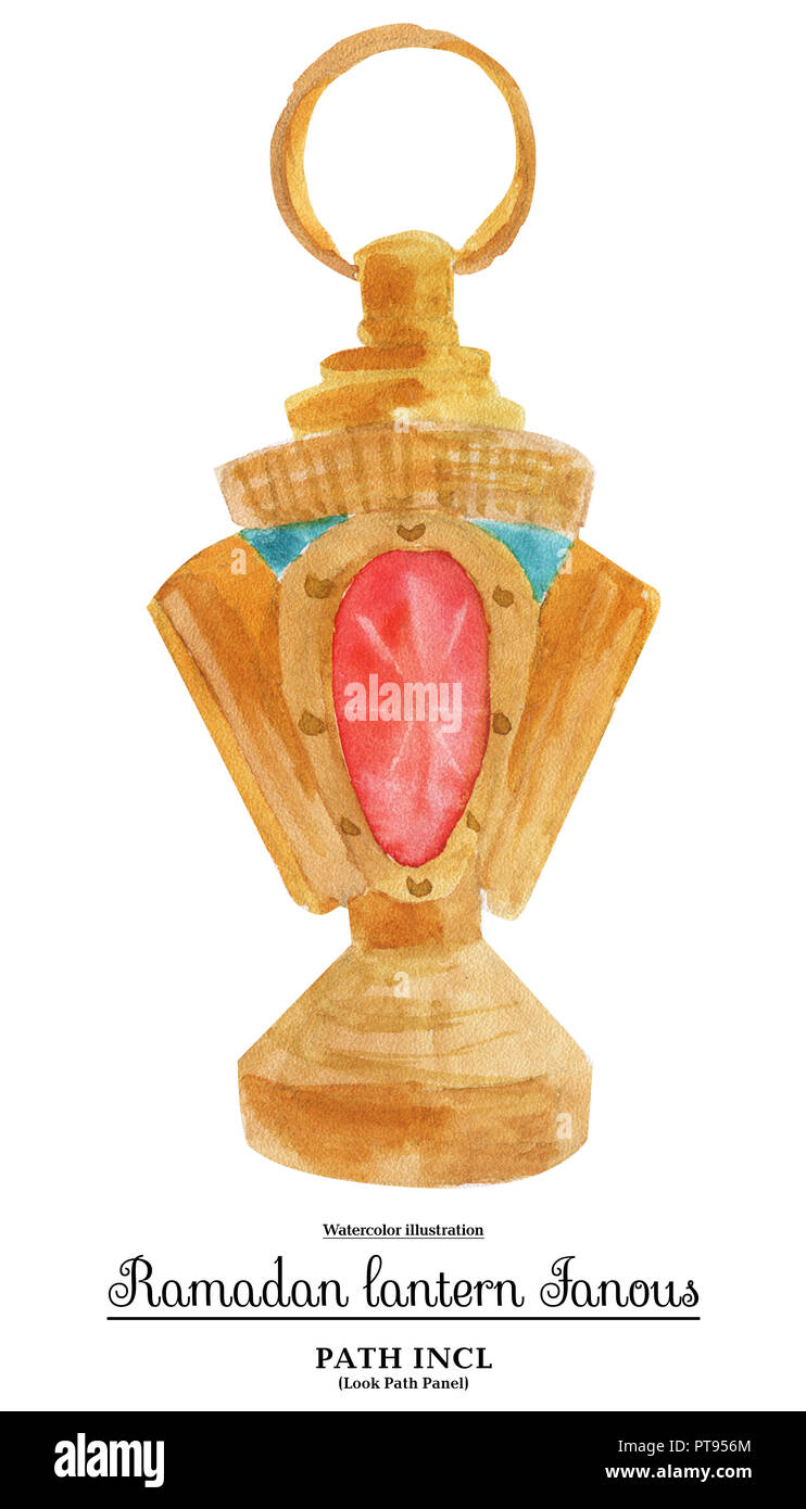 Watercolor illustration Ramadan lantern Fanoos. Isolated, path included ...