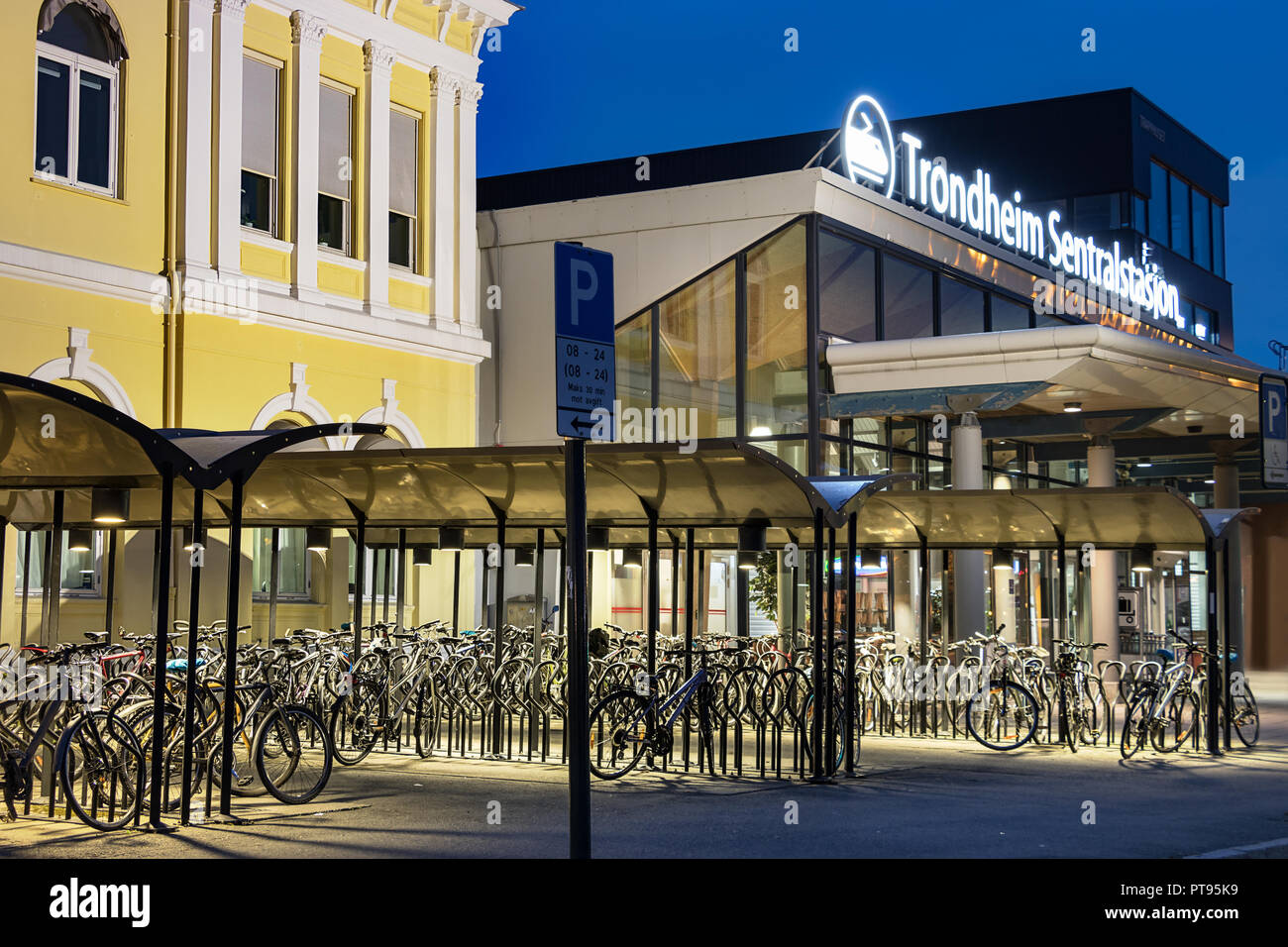 View of the bikes parked next to the main entrance of the Trondheim ...