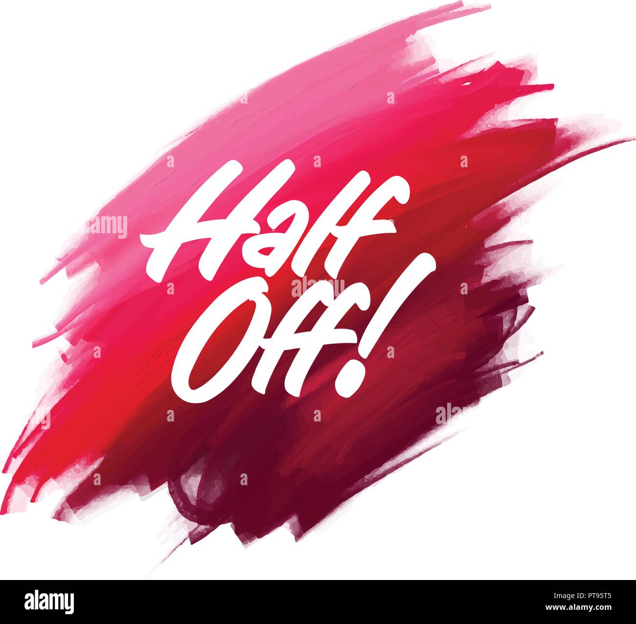Hand-written lettering brush phrase Half off with watercolor background ...