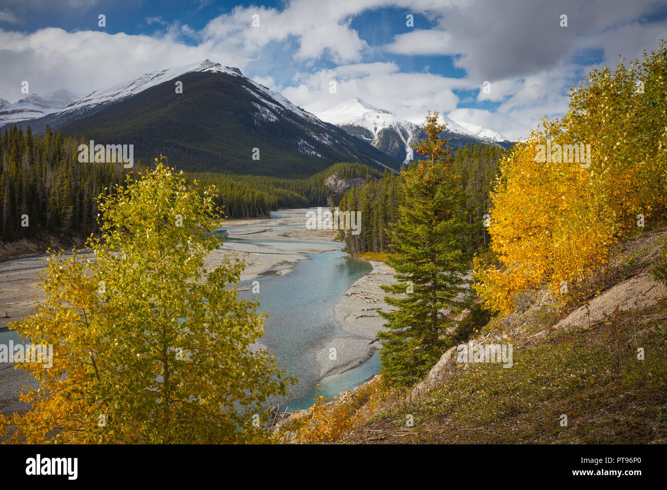 River and mountains along Icefields Parkway. Highway 93 is a north ...
