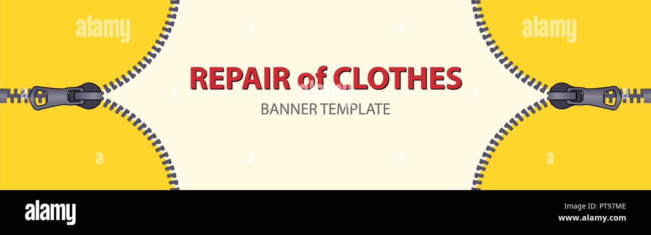 Yellow horizontal banners with empty place for text. Open zipper lock on white background ...