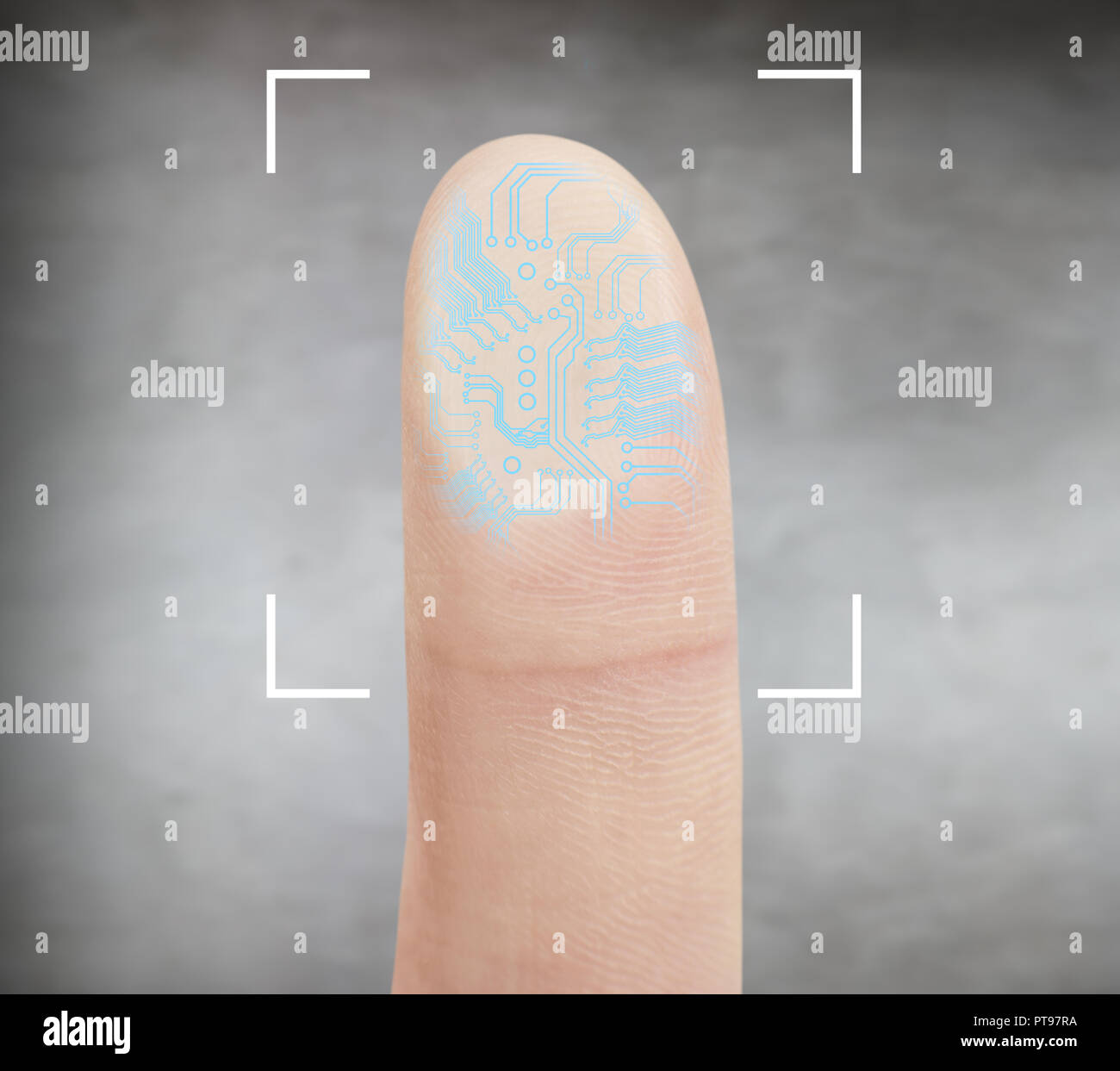 Finger pressing on virtual button with dactyloscopy scanner Stock Photo ...