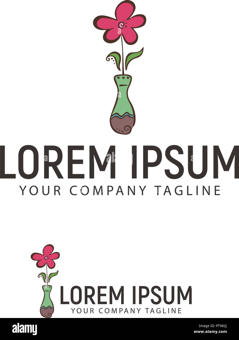 flower and vase hand drawn Logo design concept template Stock Vector ...