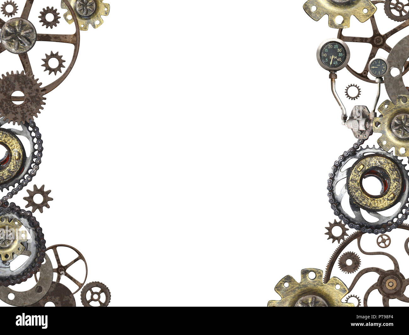 Metallic round frame with vintage machine gears and cogwheel. Isolated ...