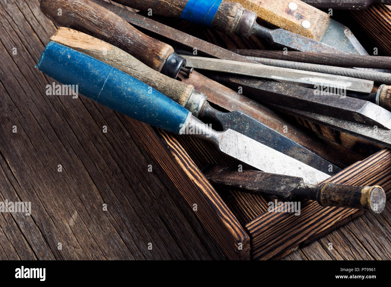 Set old wood chisels selection.Retro tools.Tool carpenter Stock Photo ...