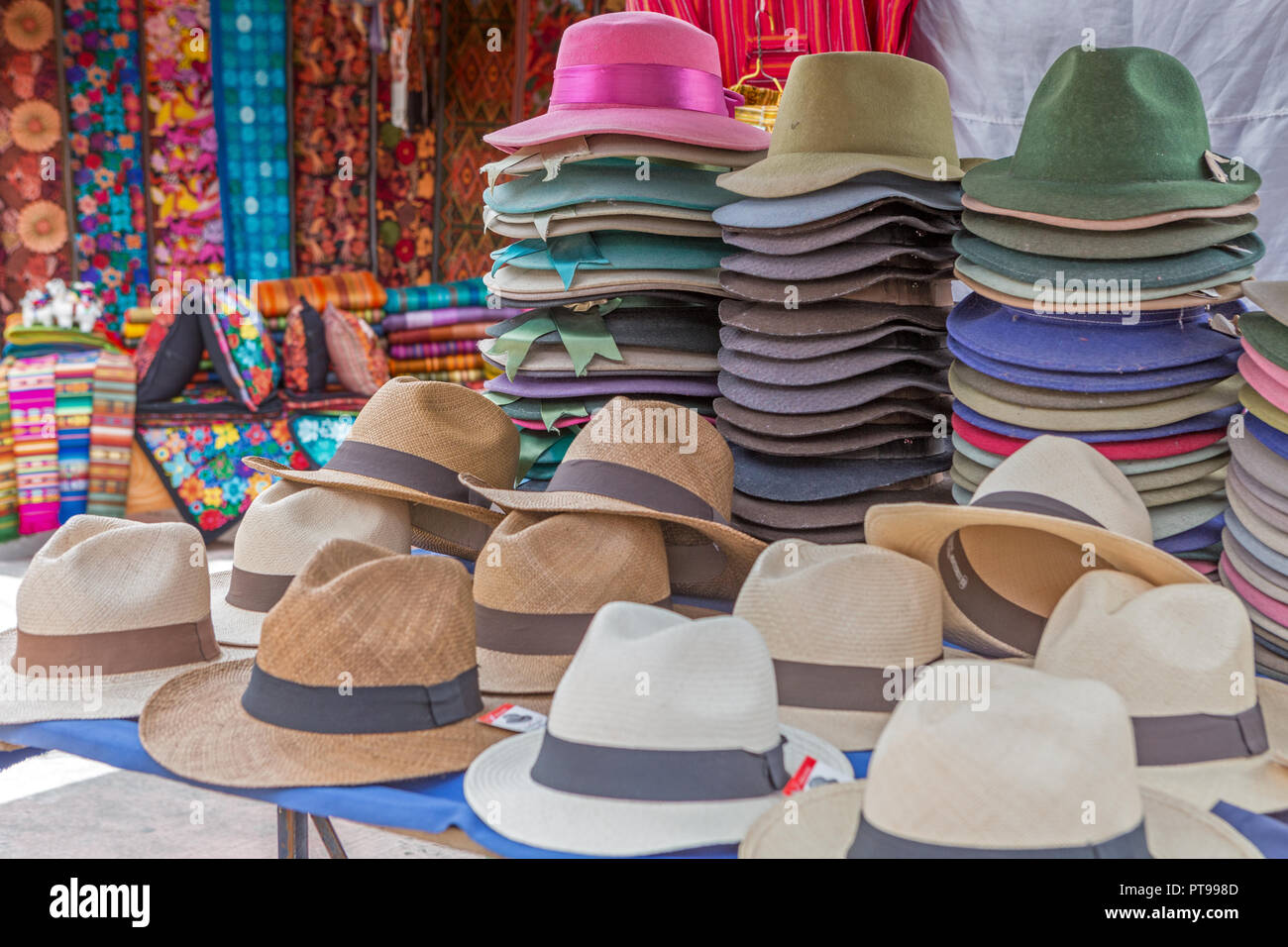 Otavalo market Ecuador - hats Stock Photo - Alamy