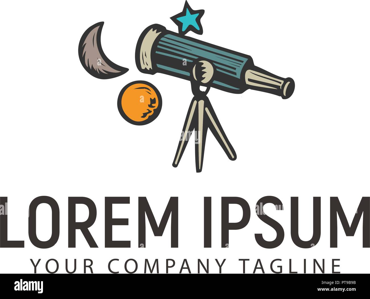 telescope hand drawn logo design concept template Stock Vector Image ...