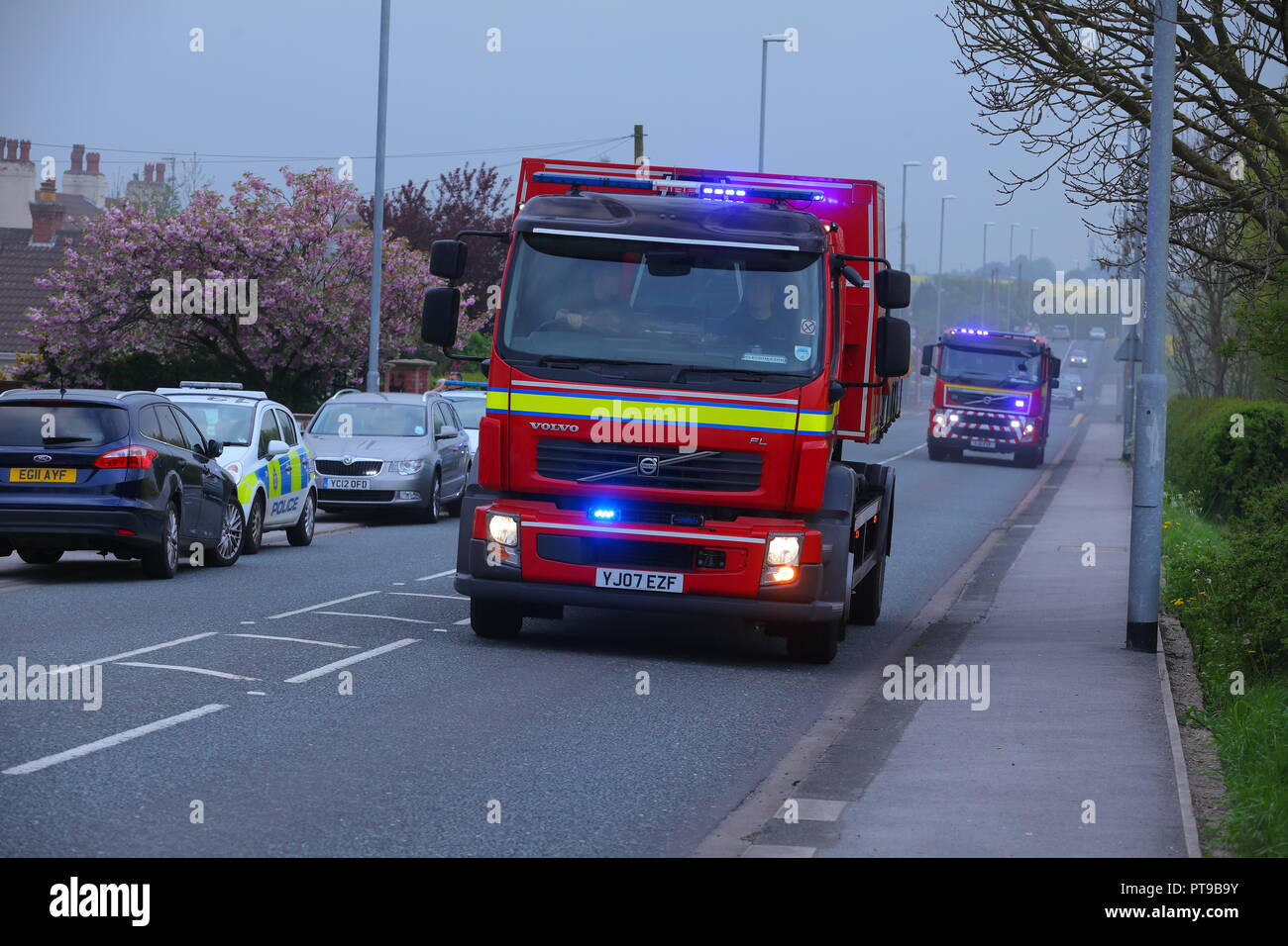 Fire engines from West Yorkshire Fire & Rescue Service arriving at a ...
