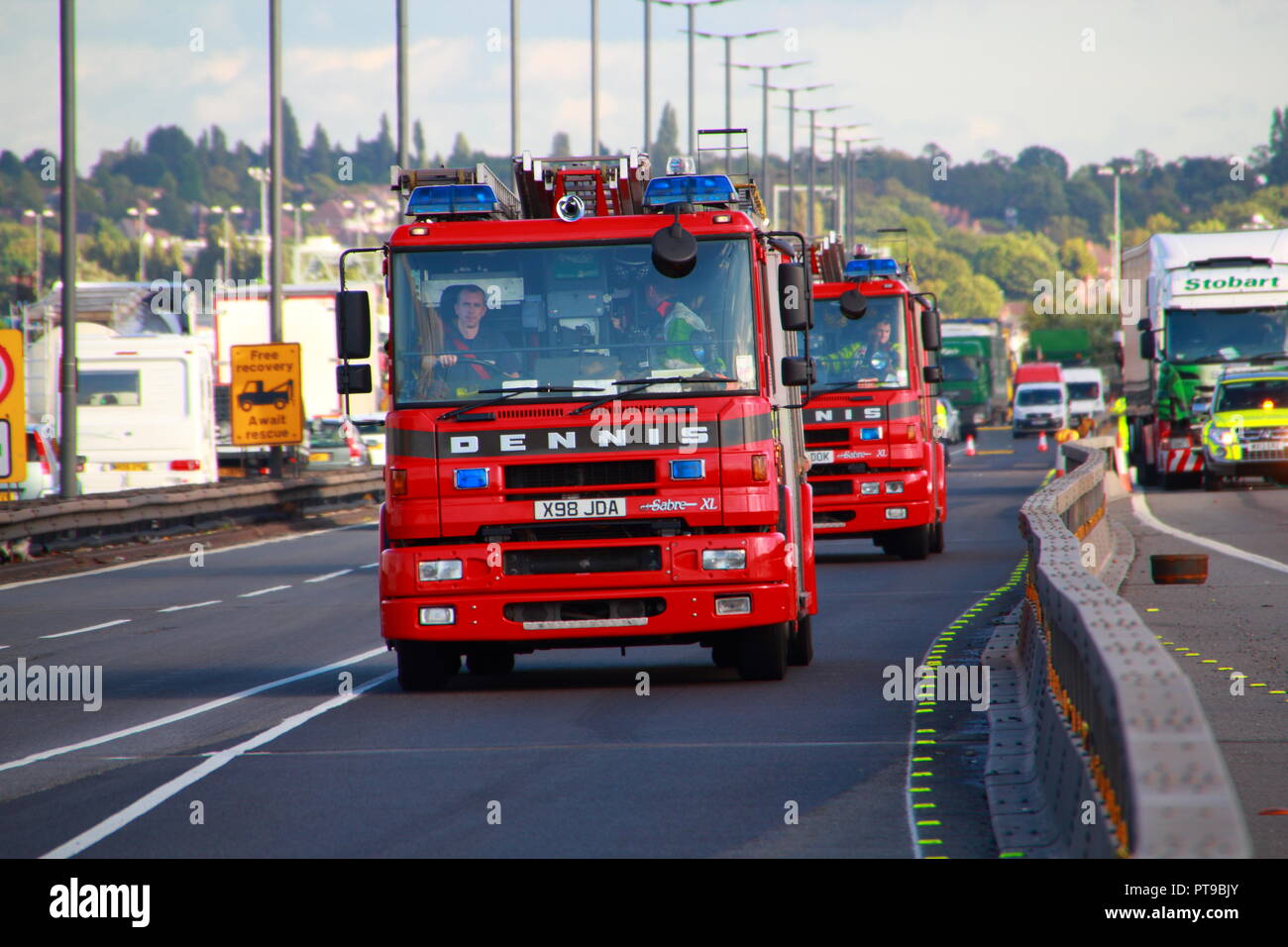 Dennis Fire Engines from West Midlands Fire And Rescue leaving the ...
