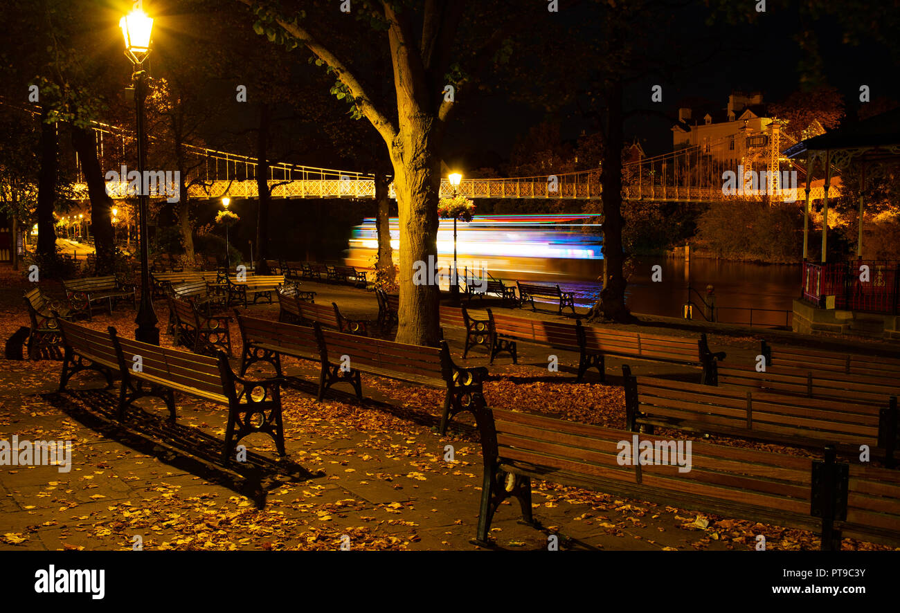 Queens Park Bridge, on the river Dee in Chester, in the Autumn. Image ...