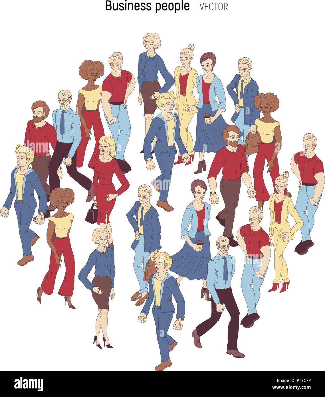 People crowd. Cartoon style illustration of young men and woman walking ...