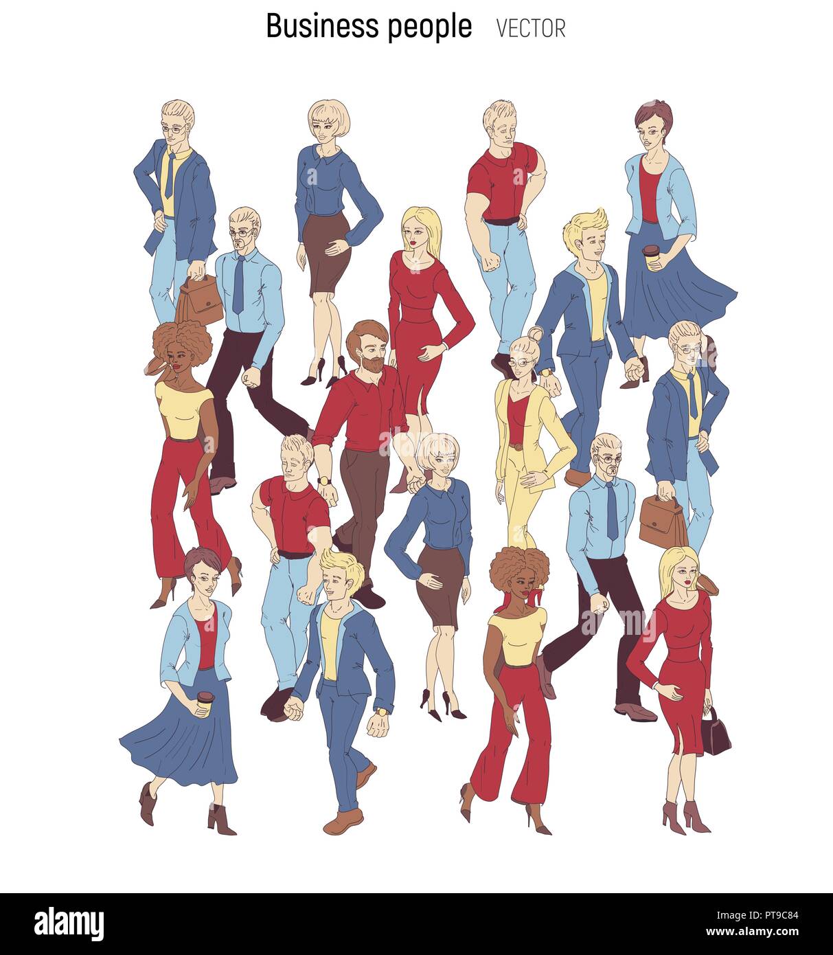 People crowd. Cartoon style illustration of young men and woman Stock ...