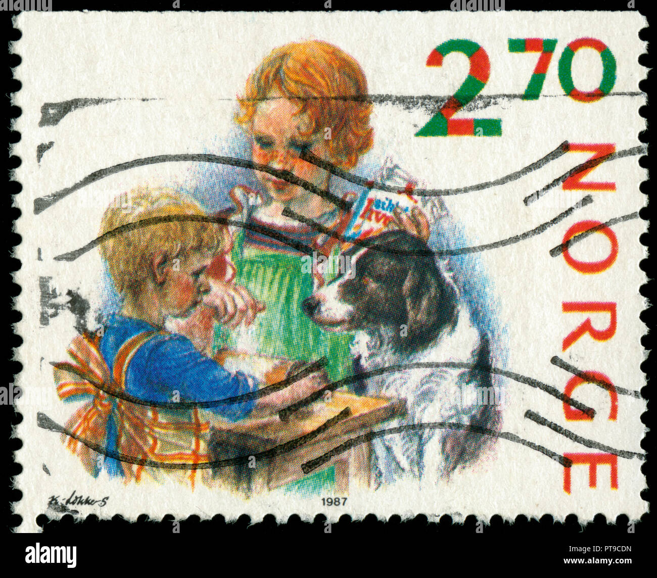 Postmarked stamp from Norway in the Christmas series issued in 1987 ...