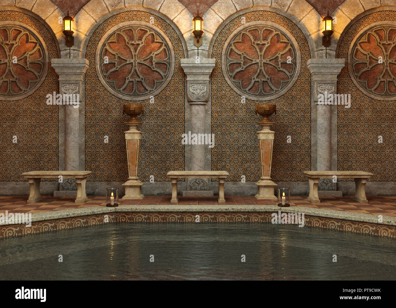 3D rendering of a fairy tale castle with a pool Stock Photo - Alamy