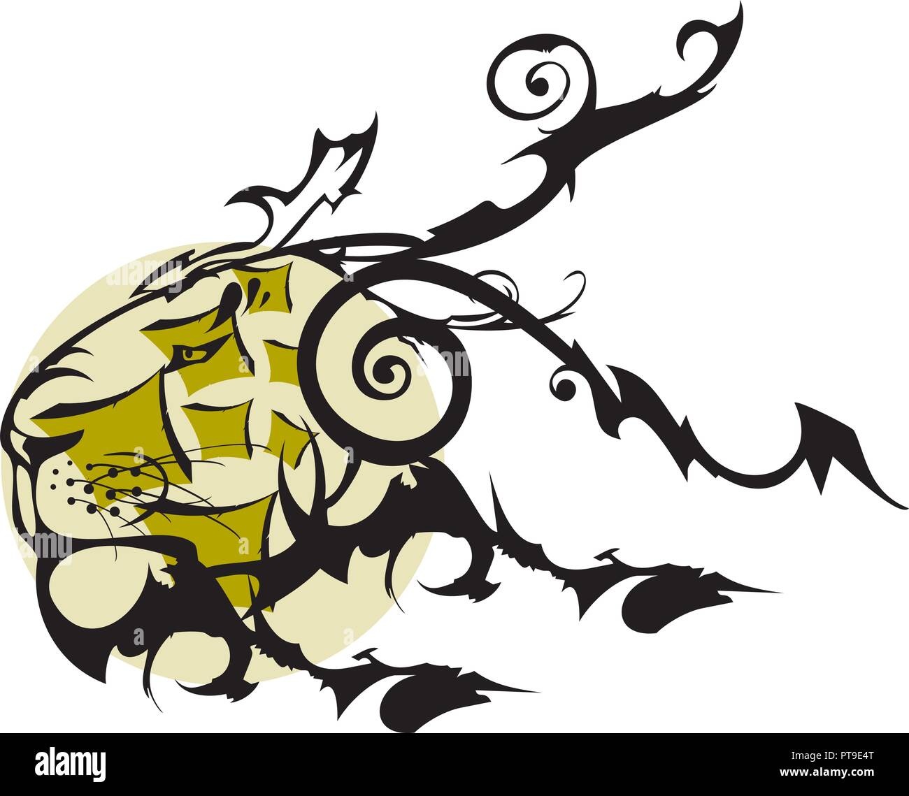 Ornate old lion head with a circle. Scrolling old lion head symbol ...
