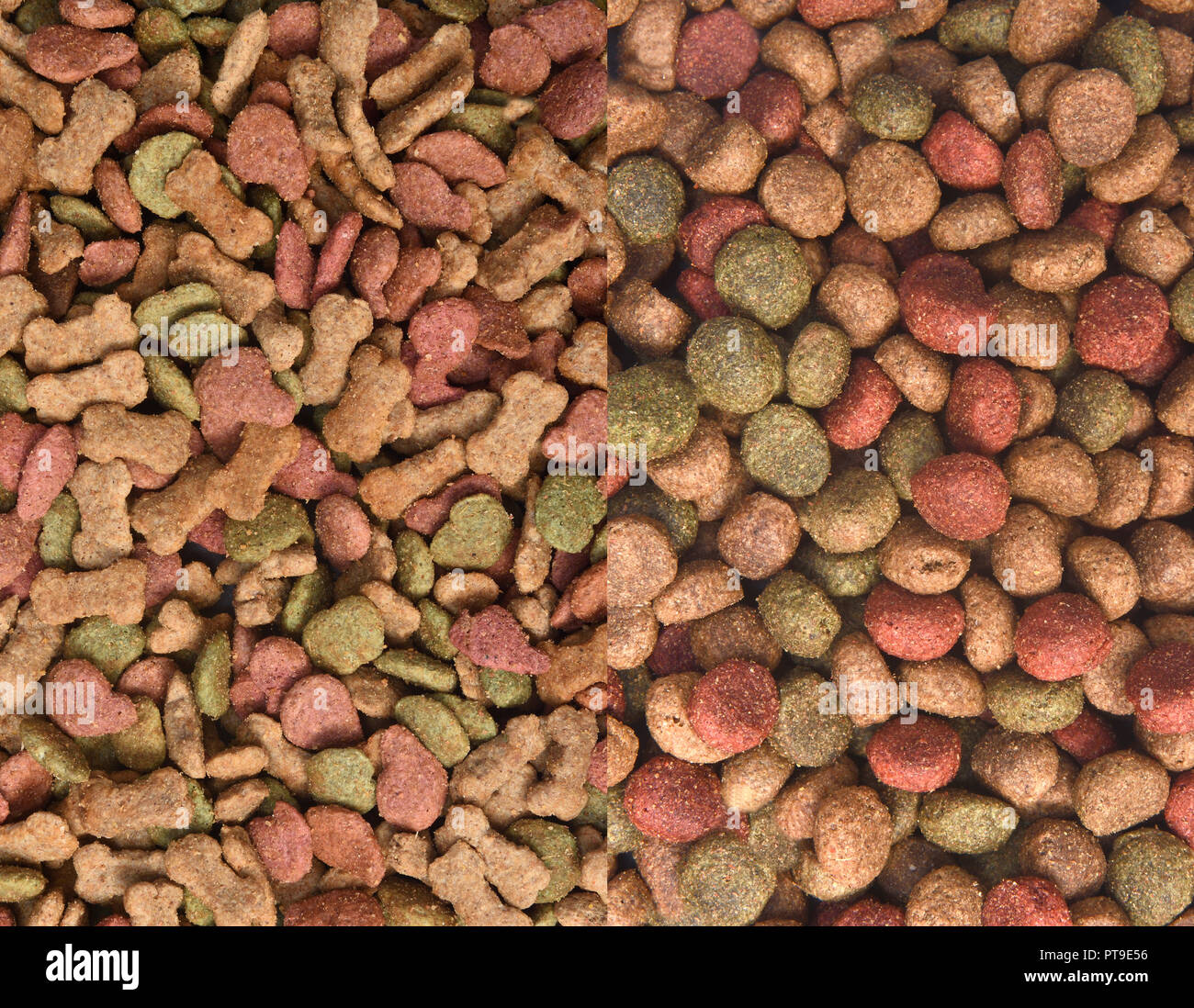 two varieties of dog food colors Stock Photo - Alamy