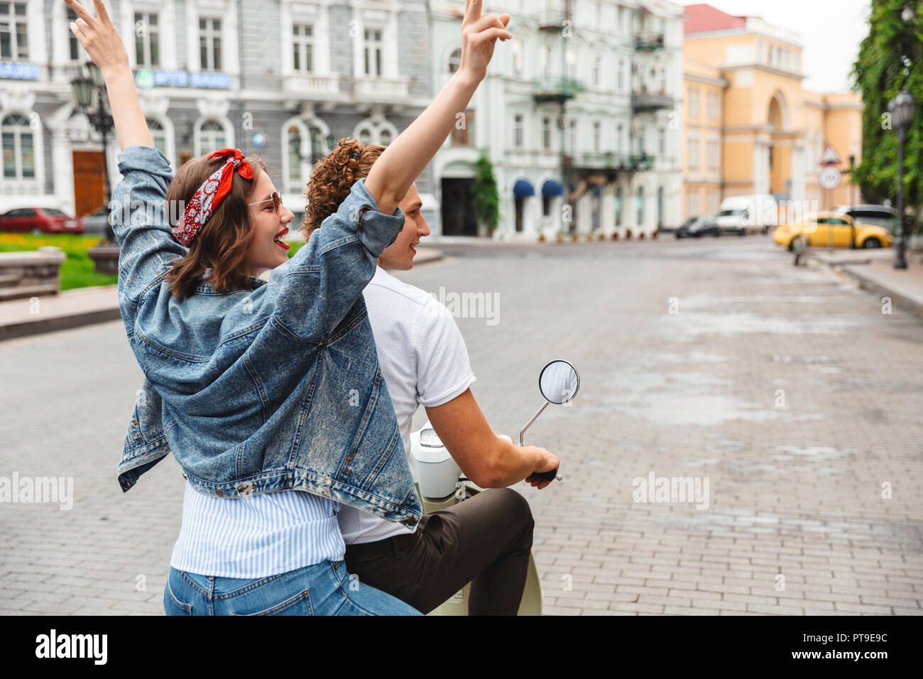 Woman riding on back motorcycle hi-res stock photography and images - Alamy
