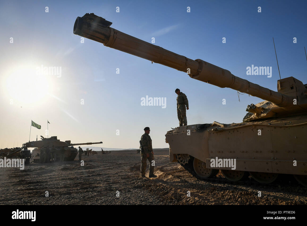 Challenger II Main Battle Tank crews inspect their vehicles in the Oman ...