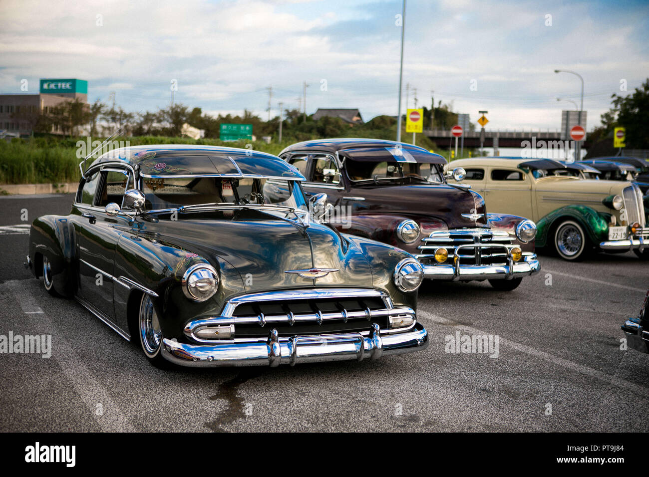 Agui, Aichi, Japan. 7th Oct, 2018. Lowrider cars seen parked on the ...
