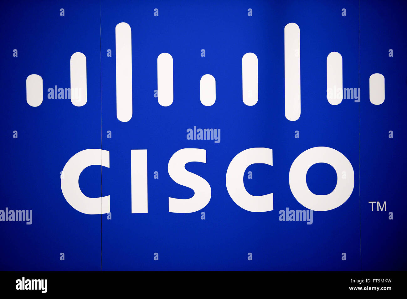 CISCO sign is seen on CISCO stand info point during the CyberSec ...