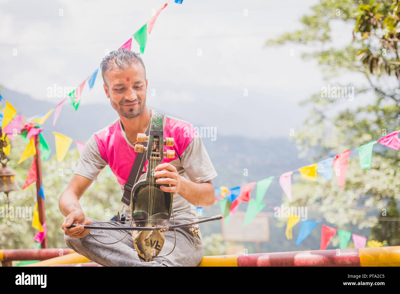 kathmandu,Nepal - Aug 23,2018: A Man Playing Sarangi,a traditional ...