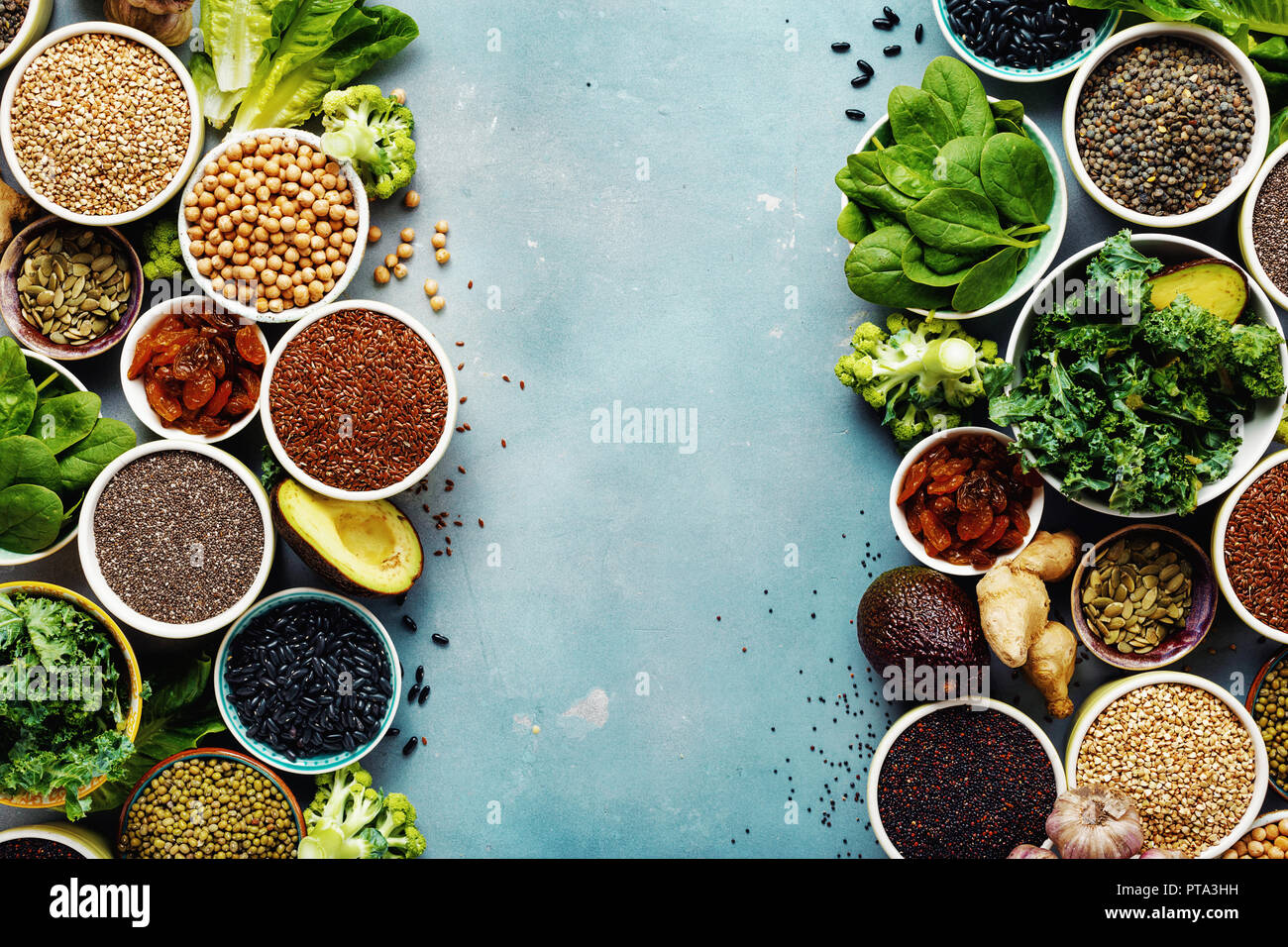 Super food or vegetarian food concept. Seeds, cereals, beans ...