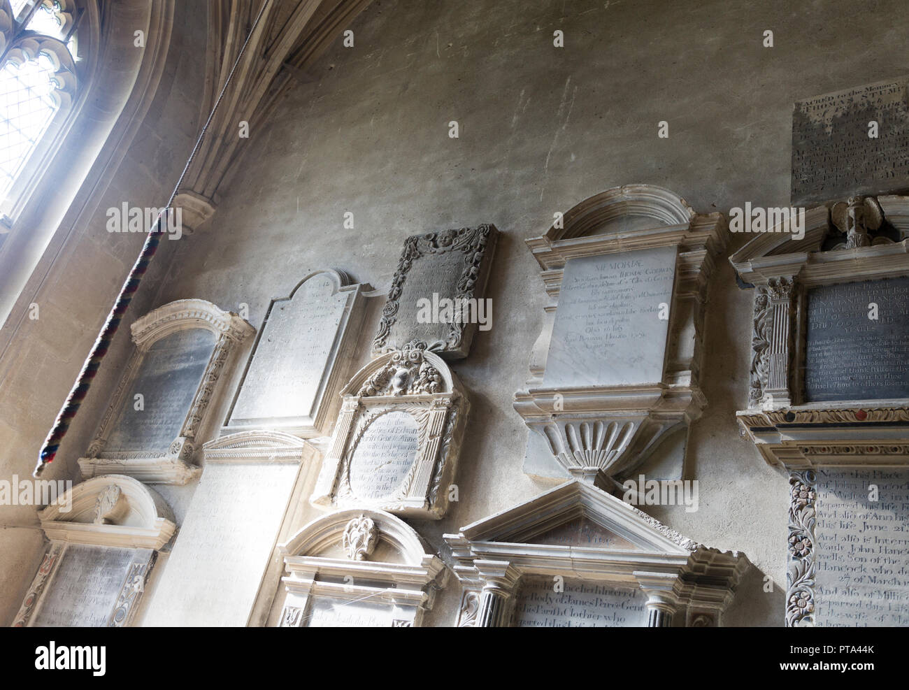 Wall mounted historic grave memorials Interior of church of Saint ...