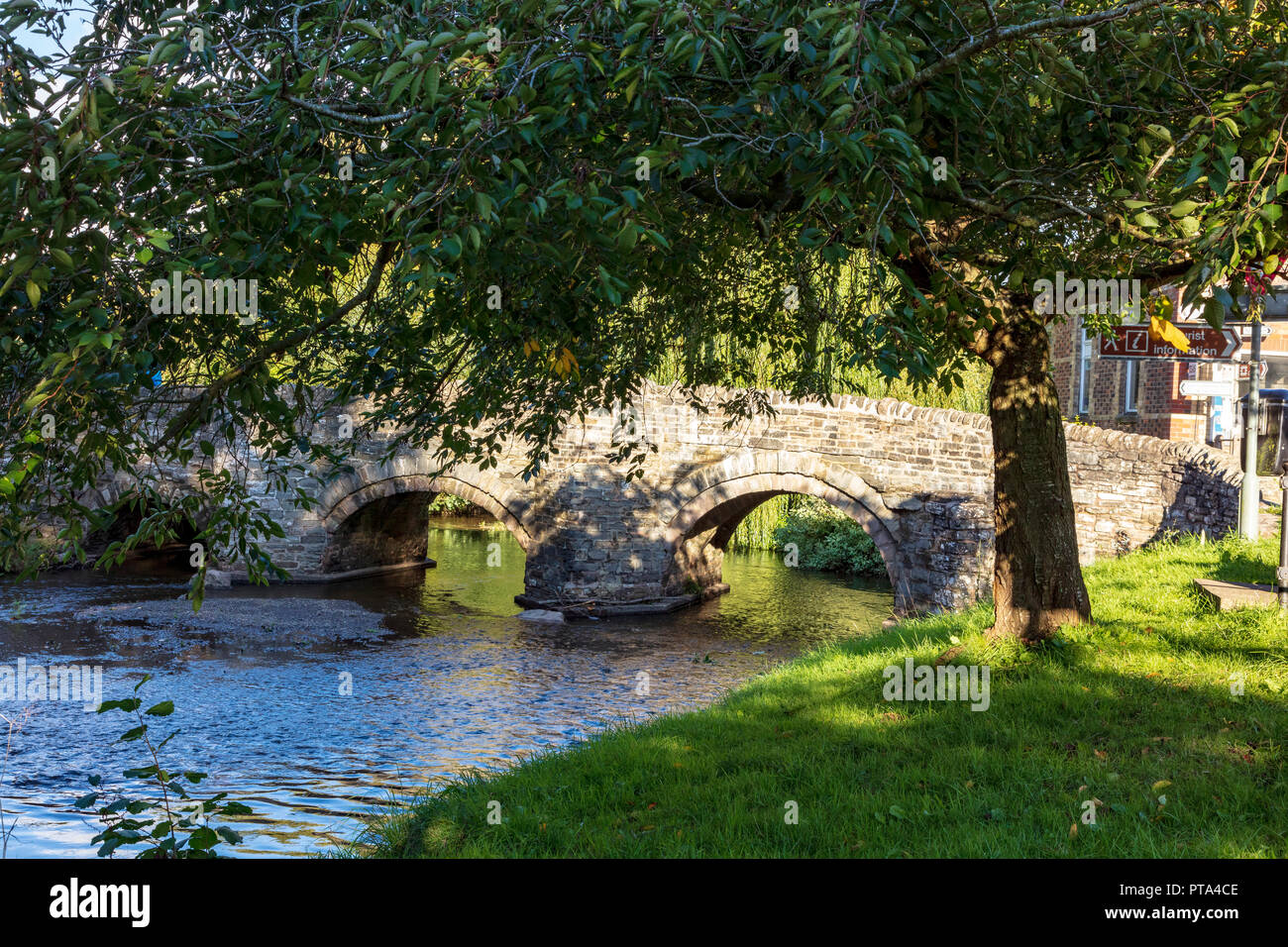 The historic Old Bridge across the River Clun, a Packhorse Bridge built ...