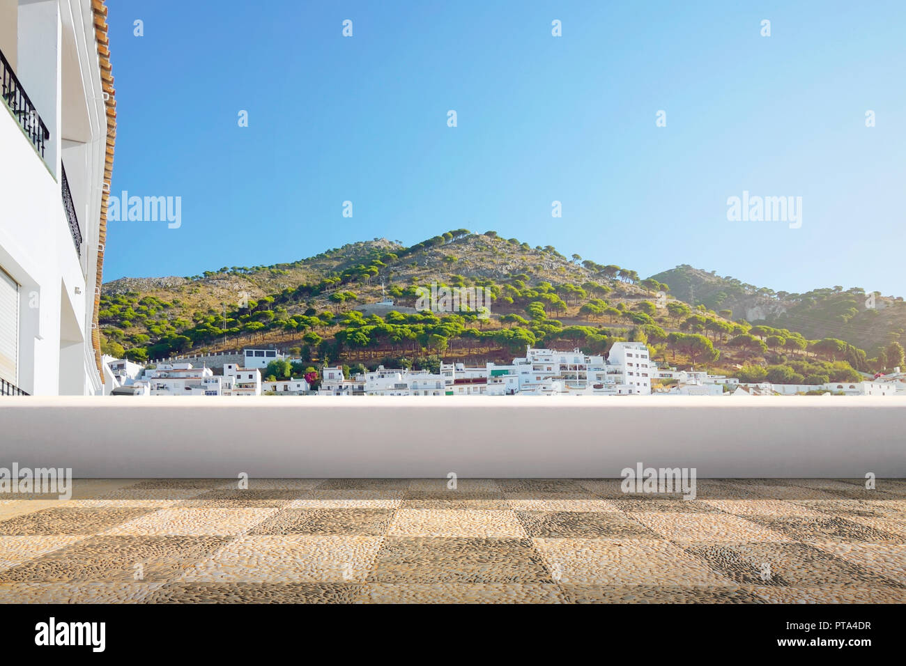 View of villages and mountains valley from balcony Stock Photo - Alamy