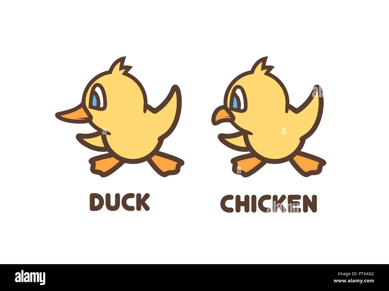 Icon of Duck and Baby Chicken on white background. Cartoon Vector ...