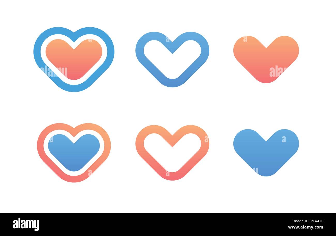 Set of Hearts, Romantic Icons red and blue color isolated on white ...