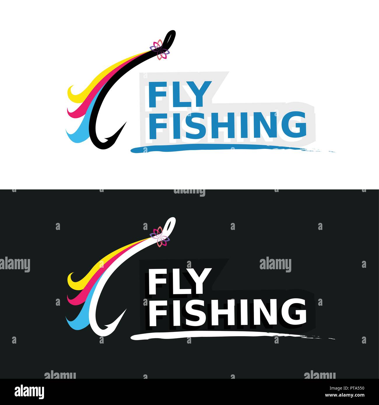Fly Fishing Emblem isolated on white and black color, Vector ...