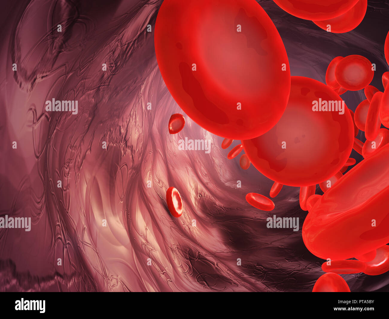 A close-up of the movement of blood particles in the artery. 3d ...